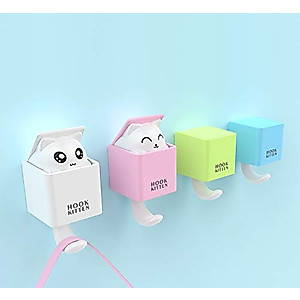 Gautsa Cute Peek-A-Boo Hooks, Self Adhesive, Pop up Cat Bear Animal Decorative for Kids Boys Girls, for Key Coat Robe Towel, 4 Pack (Cats)