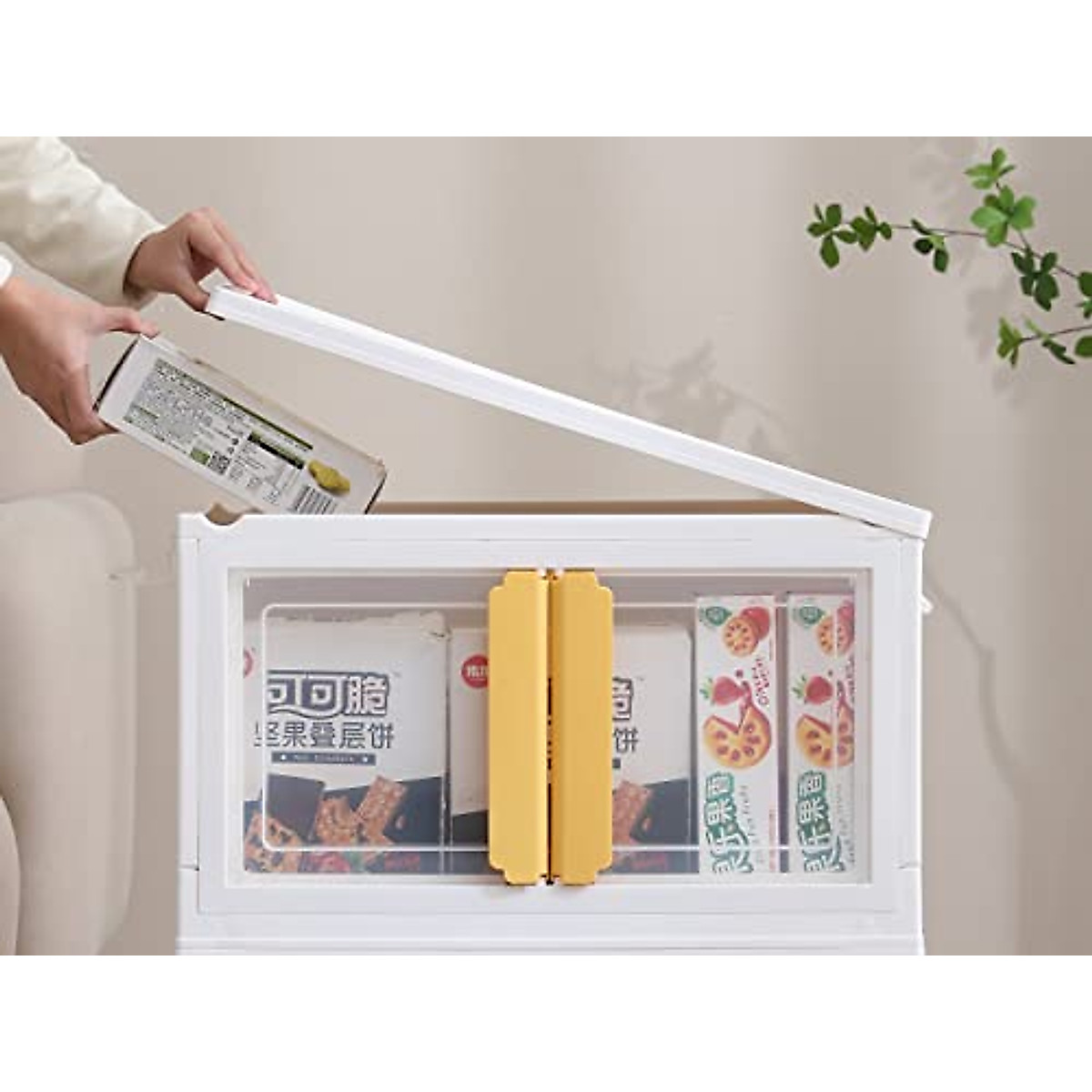 4EVRYAUN 58L Washable Foldable Clear Storage Bins Large Organizer Containers with Lids & Wheels, for Bedding, Toys, Food, White+Yellow