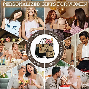 YOOLIFE Valentines Day Gifts for Girlfriend - Initial Jute Beach Tote Bag Travel Bag, Party Favors Personalized Birthday Gifts for Women Mom Friend Female Sister Bridesmaid Proposal Bag Gift Idea A