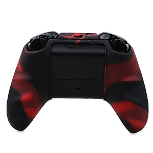 YoRHa Silicone Cover Skin Case for Microsoft Xbox One X & Xbox One S Controller x 1(red Black) with Pro Thumb Grips 8 Pieces