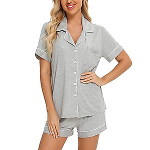Senert Pajamas Set Short Sleeve Sleepwear Womens Button Down Nightwear Soft Pj Lounge Sets Light Grey, Large