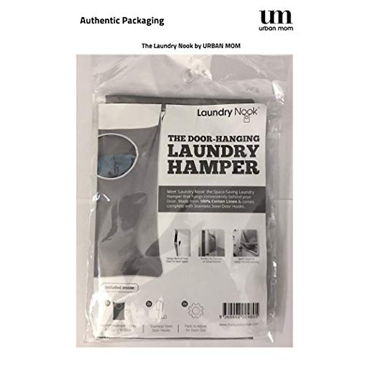 Urban Mom Door Hanging Laundry Hamper with Stainless Steel Hooks (Gray)