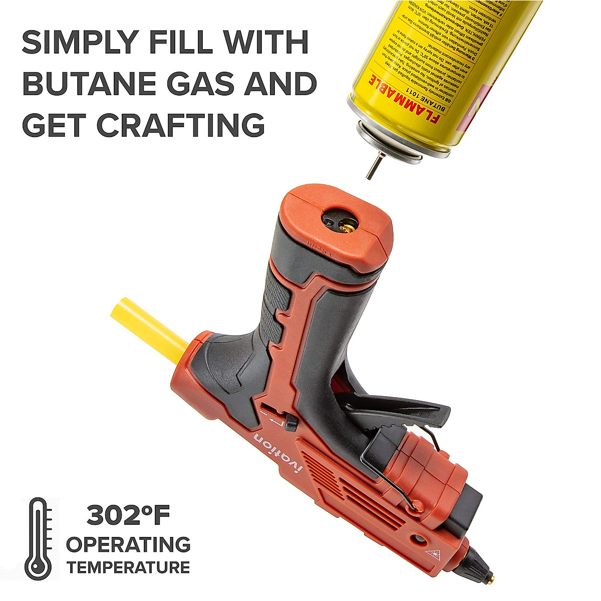 Ivation Cordless Butane Powered Glue Gun, Fast Heat-Up Gas Powered Hot GlueGun with Self-Regulating Temperature for DIY Projects, Arts & Crafts, Woodworking, Home Repairs Gift Decorations & More