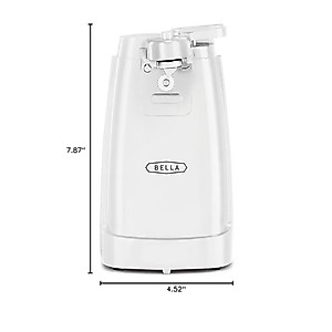 BELLA Electric Can Opener and Knife Sharpener, Multifunctional Jar and Bottle Opener with Removable Cutting Lever and Cord Storage, Stainless Steel Blade, White