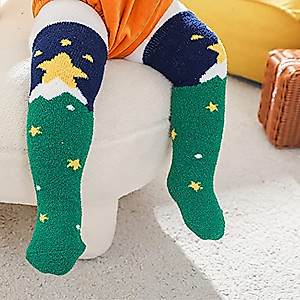 Kids Christmas Fuzzy Knee High Socks Gifts Toddler Calf Cozy Fluffy Plush Long Tall Boot Socks Stocking Stuffers 1-7 Years 6 Pairs