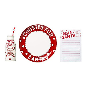 Pearhead Christmas Cookies for Santa Plate, Milk Jug and Dear Santa Notepad Set, Holiday Home Decorations, Christmas Eve Family Traditions, Christmas Gift Ideas For Kids, 3 Piece Set