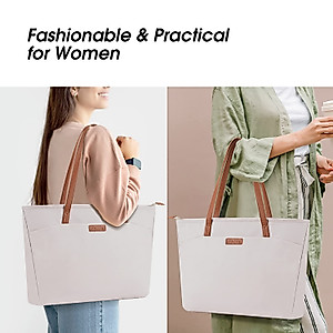 Prite Laptop Tote Bag for Women Shoulder Bag with 16” Computer Compartment for Work Travel(Beige)