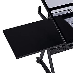 Yaheetech Drafting Table w/Stool Height Adjustable Multifunctional Art Craft Artists Desk Tilting Glass Tabletop Diamond Paintings Work Station w/2 Storage Drawers for Home Office