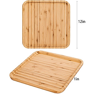 Bearstar 2-Pack Bamboo Square Plates ,12 Inches Cheese Plates Coffee Tea Serving Tray Fruit platters Party Dinner Plates Sour Candy Tray