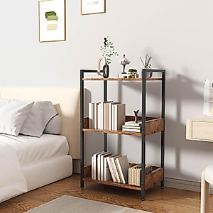 YSVCO Bookshelf, 3 Tier Industrial Small Book Shelf, Small Storage Bookcase with Organizer, Freestanding Open Shelf for Small Spaces, Bedroom, Living Room, Retro Brown BS70FB