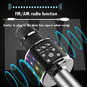 weird tails Bluetooth Karaoke Wireless Microphone with Dual Sing, LED Lights, Portable Handheld Mic Speaker Machine for iPhone/Android/PC/Outdoor/Birthday/Party (Gray)
