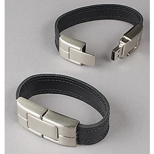 Deluxe Black Leather Wristband USB Flash Memory Drive 32GB