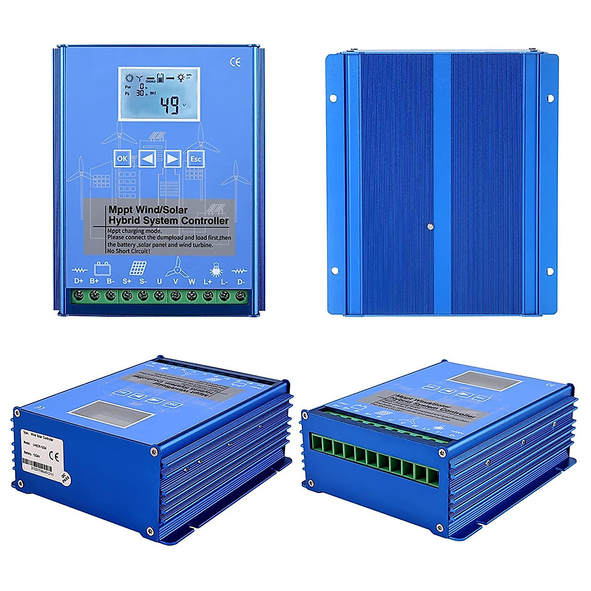 4000W Wind-Solar Hybrid Controller 12V/24V/48V, LCD Display MPPT Boost Charging Multifunctional Wind-Solar Hybrid Controller, 2000W Wind Turbine and 2000W Solar,12v