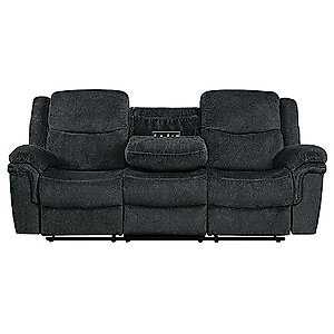 YUNLife&Home Manual Wall Hugger Chair with Cup Holder,2 USB Ports&Power Sockets,Double Reclining Sectional Sofa 3-Seat Couch for Living Room Apartment Office RV Theater Furniture Set, Dark Blue 83.8"w