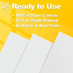 Canvas Panels, 100% Cotton 12.3 oz Triple Primed Canvases for Painting, Acid-Free Flat Thin Canvas Large Blank Art Canvas Boards for Acrylic Oil Watercolor Gouache Painting (White, 18"x24"(6-Pack))