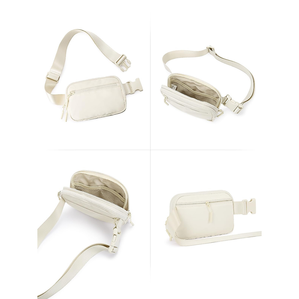 WESTBRONCO Fanny Packs for Women Men, Belt Bag with 4 Zipper Pockets, Fashion Waist Packs, Lightweight Crossbody Bags with Adjustable Strap for Workout/Running/Hiking (Beige)