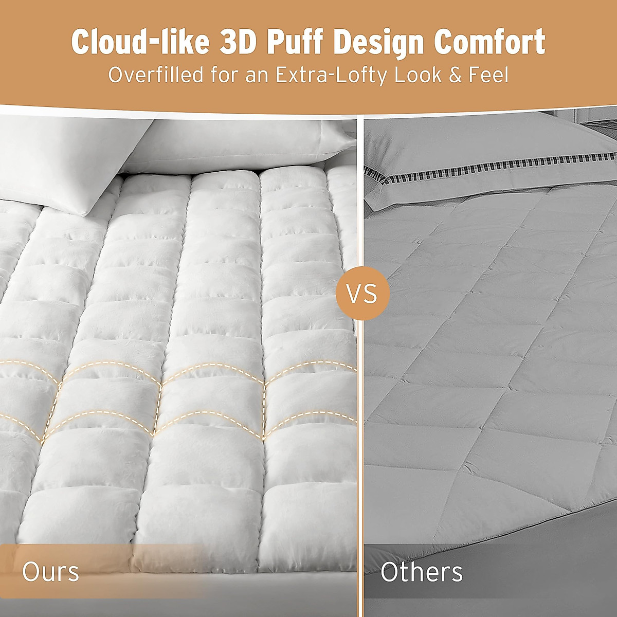 Intelligent Design Twin Mattress Pad, Overfilled High Density Down Alternative Fill, Extra Fluffy 3D Puff Mattress Topper Soft Microfiber Mattress Cover, Fitted Pocket Fits Up to 18", Queen, White