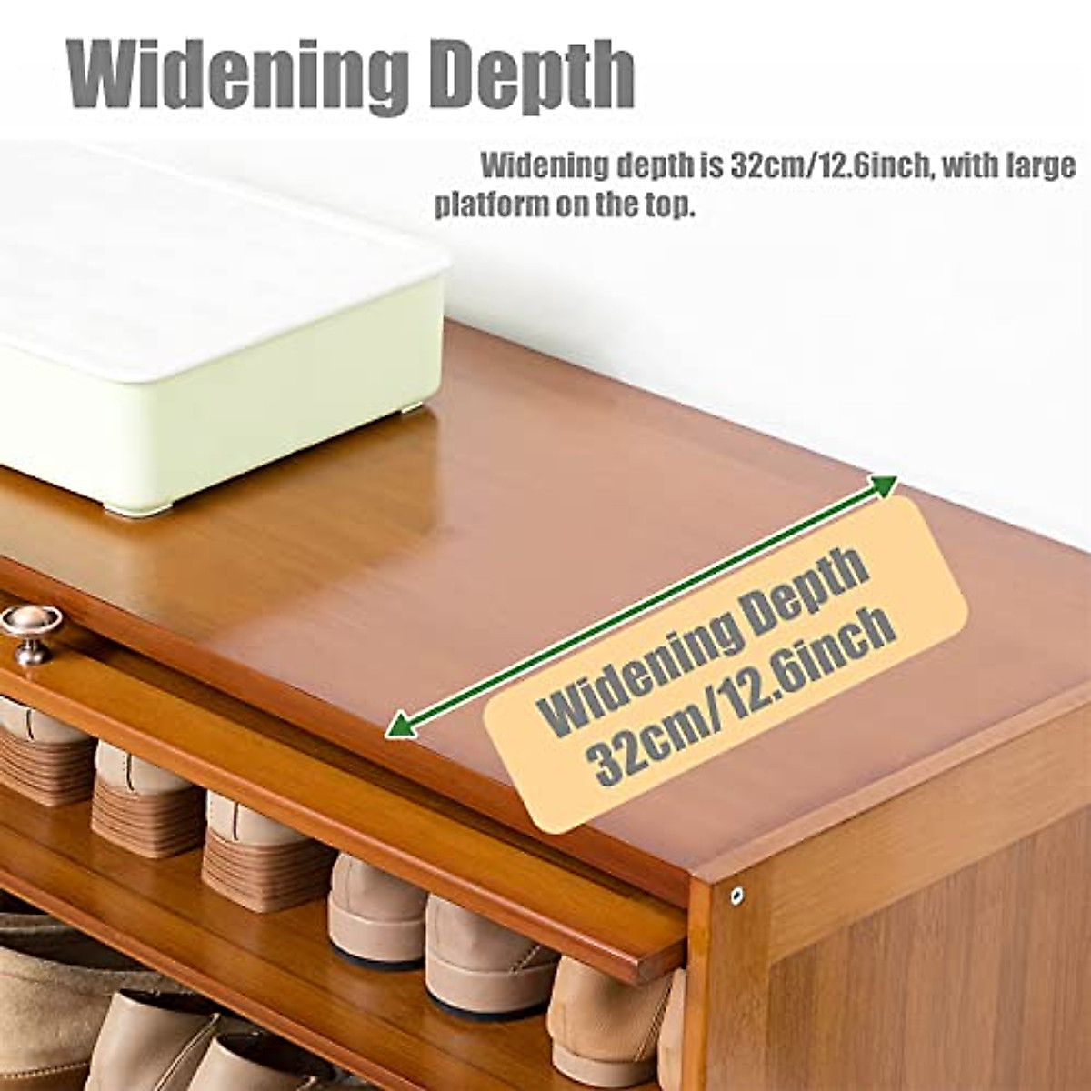 DYRABREST 10-Tier Shoe Organizer Cabinet with Cover Wood Shoe Cabinet Shoe Rack Tiered Storage with Sophisticated Handle and Extra Storage Platform for Home (10-Tier 70cm)