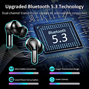 Wireless Earbud, Bluetooth 5.3 Headphones Bluetooth Earbud, Deep Bass Wireless Earphones in Ear Noise Cancelling Ear Buds 40H Dual Mic Call, USB-C LED Display IP7 Waterproof Headset for Sport-2022 New