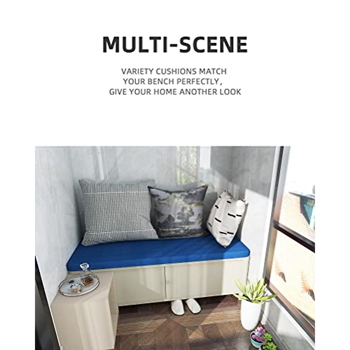 FINDEN Outdoor Bench Cushion, Patio Bench Cushion Indoor, Patio Furniture Chair Cushion Bench Pad, Custom Size Bench Seat Cushion,Bay Window Sofa Garden Cushion 59 x 18 x 2 Inch,Cushion-Blue