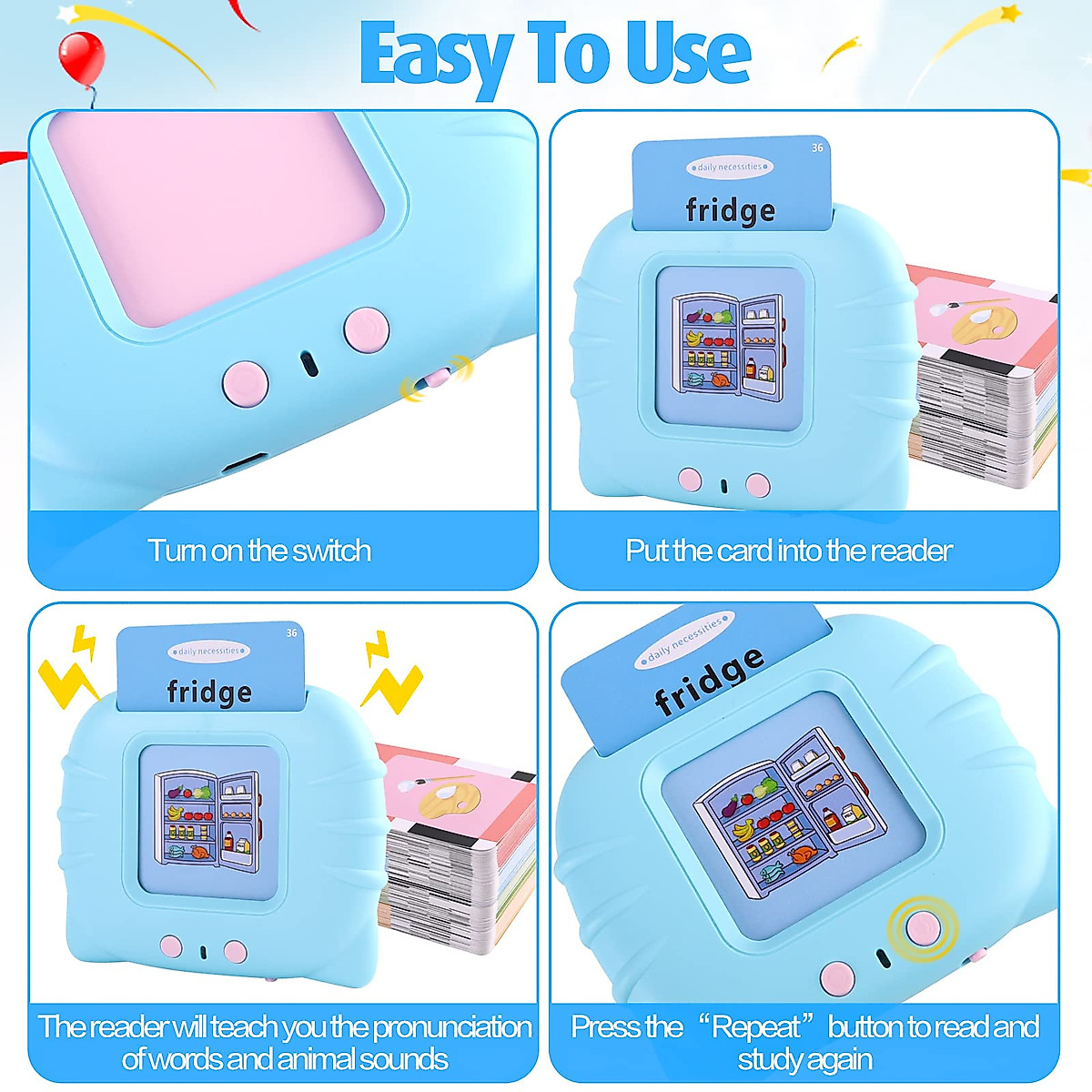 Talking Flash Cards 224 Words, Preschool Learning Toy for Toddlers, Educational Speech Therapy Toys for 2 3 4 6 Years Old Boys Girls, Birthday Gifts Preschool Reading Device for Baby Kids