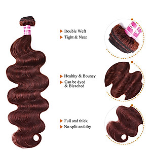 Nadula 12A Reddish Brown Body Wave Human Hair Weave 3 Bundles for Women, 16 18 20inch Brazilian Virgin Remy Hair Bundles Auburn Brown Copper Red Colored Human Hair Wavy Weaves Extensions 33B Color