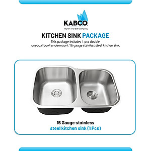 KABCO 32 Inch Stainless Steel 60/40 Double Unequal Bowl Classic Kitchen Sink Only, Extra Thick 16 Gauge Undermount Rust Resistant, Sound and Heatproof Sink