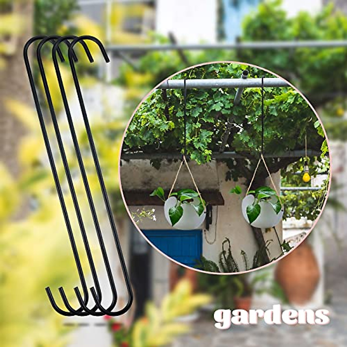 Bercoor 8 Pack 11.8 inch Extra Large S Hooks Black Heavy Duty Plant Hanging Hooks Long S Shaped Extension Hooks for Kitchenware, Pots, Utensils, Plants, Wardrobe, Gardening Tools, Clothes