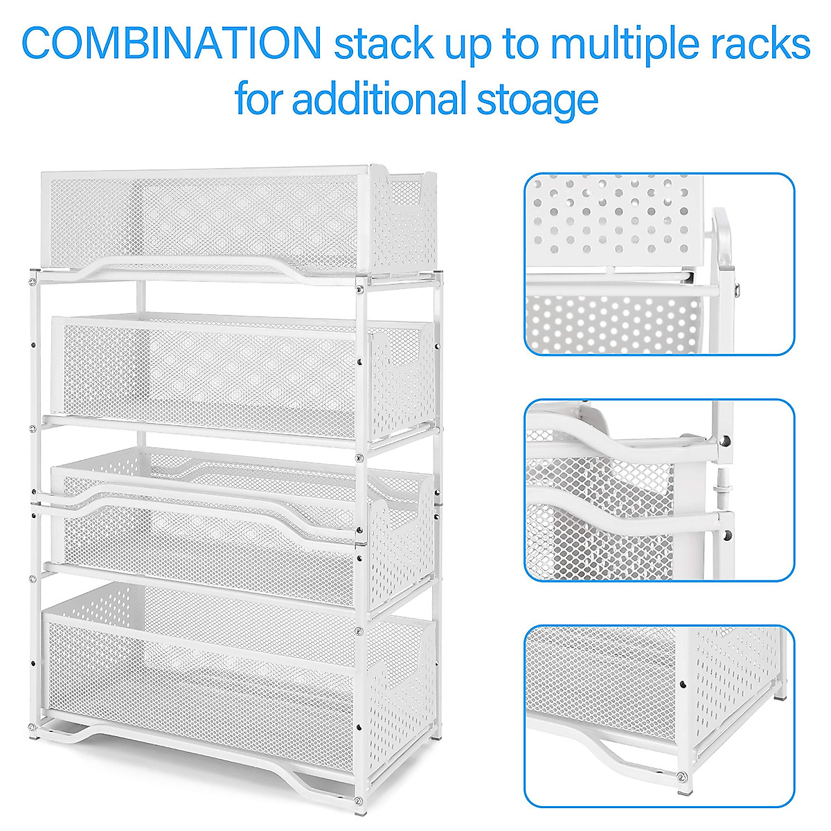Simple Trending 2 Pack Stackable 2-Tier Under Sink Cabinet Organizer with Sliding Storage Drawer, White