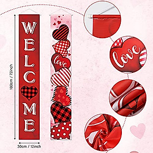 2 Pcs Valentine's Day Door Banner Decoration Valentine Hanging Front Porch Welcome Sign Red Buffalo Plaid Love Heart Banner Romantic for the Home Wall School Office Indoor Outdoor Party Supplies Decor