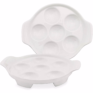 Cornucopia White Ceramic Escargot Plates (2-Pack), 6.5-Inch Footed Dishes, Oven Safe