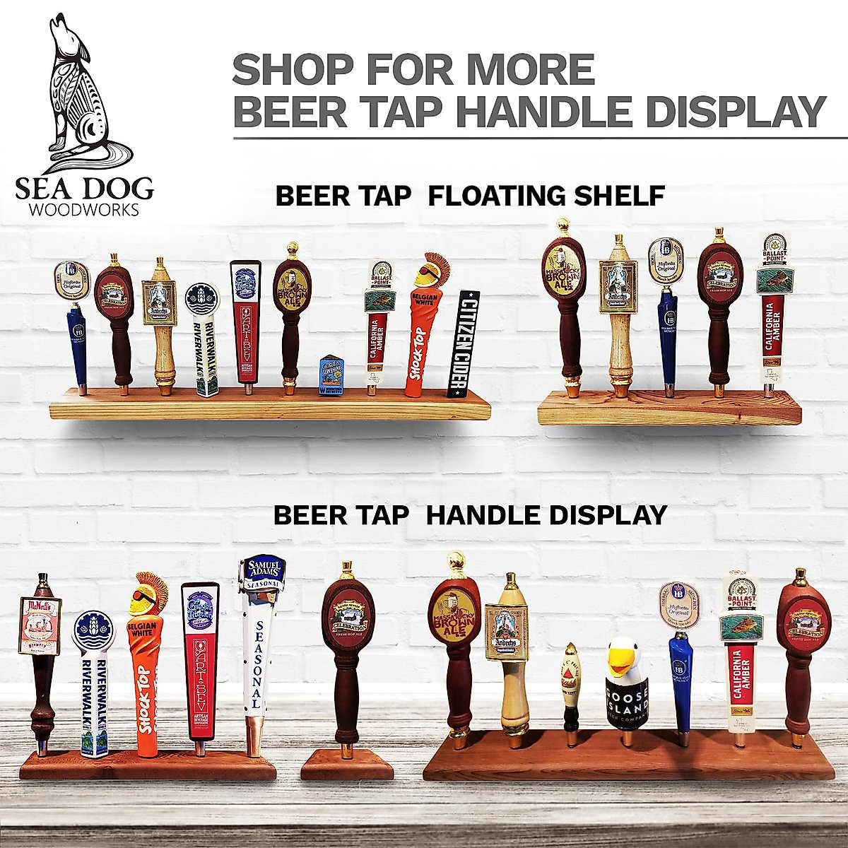Tap Handle Holder Display Floating Shelf | Wall-Mounted Tap Handle Display Shelf Constructed from Reclaimed Redwood | Beer Tap Holder for 10 Tap Faucet Handles | Made in USA (10 Tap Handles)