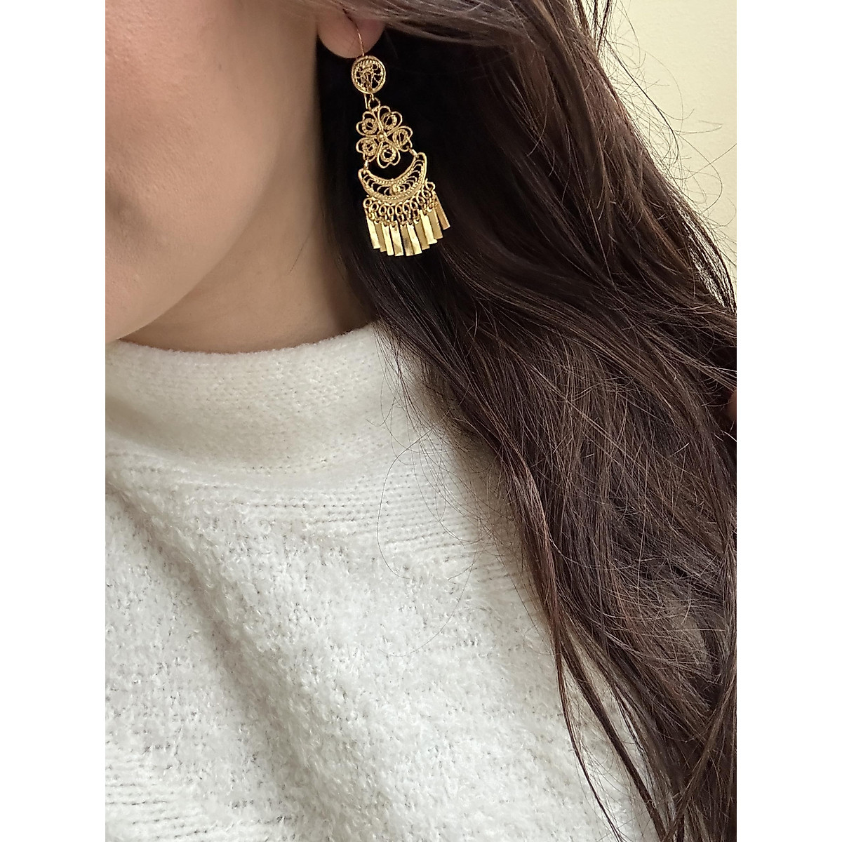 Folklorico Dance Mexican Gold Filigree Earrings, Small Flower Dangle, Day of the Dead, Mexican Earrings