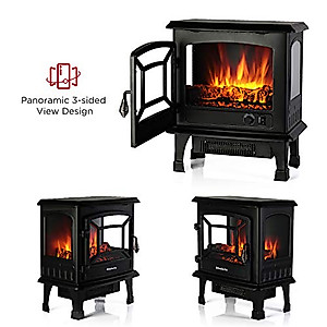 TURBRO Suburbs 20 Inches Infrared Electric Fireplace Stove, 1400W Freestanding Fireplace Heater with Overheating Safety Protection, Portable Indoor Space Heater, Black