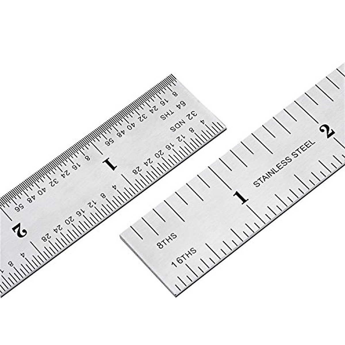 eBoot 2 Pack Stainless Steel Ruler Machinist Engineer Ruler, Rigid Metal Ruler with Inch Graduations 1/8, 1/16, 1/32, 1/64 Inch for Engineering, School, Office, Architect, and Drawing, 6 Inch