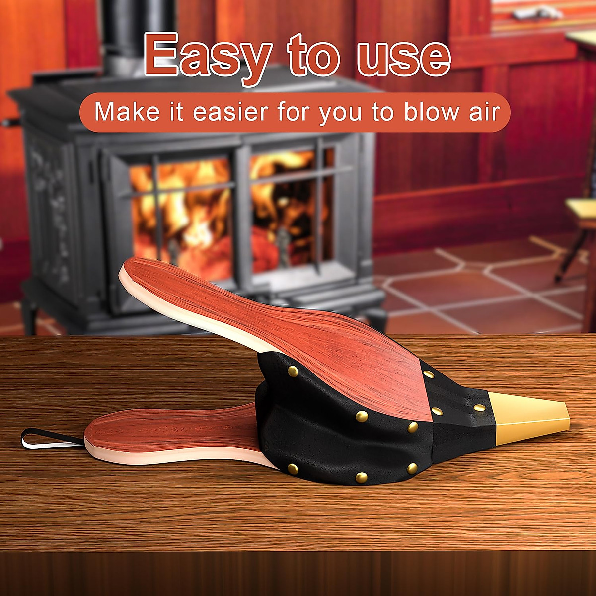VODA Mini Sized Fireplace Wood Bellows Air Blower for Indoor and Outdoor Camping Cooking BBQ