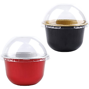 Hacaroa 100 Pcs Aluminum Foil Baking Cups with Dome Lids, 6 Oz Disposable Cupcake Liners Ramekins, Reusable Mini Muffin Case Dessert Containers for Wedding, Birthday, Party, 2 Colors