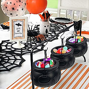 Halloween Decor - Halloween Party Decorations - Set of 3 Witches Cauldron Serving Bowls on Rack - Black Plastic Hocus Pocus Candy Bucket Cauldron for Indoor Outdoor Home Kitchen Decoration