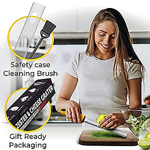 Stainless Steel Cheese and Citrus Zester Grater w/Extra Sharp Blade - Perfect for Lemons, Parmesan, Garlic, Chocolate - Spice Up any Kitchen Dish in Seconds with Your Premium Hand Held Shredder