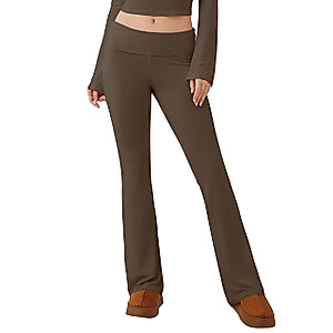 Meladyan Women’s Flare Yoga Pants Casual Basic Bootcut Flare Leggings Buttery Soft Waisted Workout Lounge Bell Bottom Brown