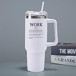 Work Wife Gifts for Women - 40 oz Insulated Tumbler with Handle & Straw - Funny Work Wife Cup for Coffee, Tea, Ice Water - Best Work Wife Gift for Birthday, Christmas, or Office Coworker Appreciation