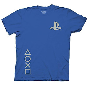 Ripple Junction Sony PlayStation Men’s Short Sleeve T-Shirt Iconic PS Graphic Logo Controller Buttons Modern Medium Blue