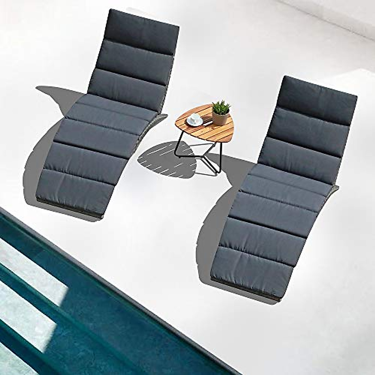 JOIVI Patio Chaise Lounge, Outdoor Lounge Chair, PE Rattan Foldable Chaise Lounger with Removable Dark Gray Cushion, Suitable for Poolside, Garden, Balcony 2 Pack