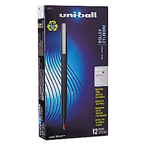 uni-ball 60152 Roller Ball Stick Dye-Based Pen Red Ink Micro Dozen