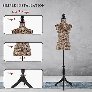 Encomle Dress Form Female Mannequin Torso, Height Adjustable Mannequin Body with Stand for Sewing, Display, Leopard Print