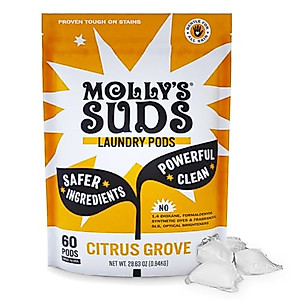 Molly's Suds Laundry Detergent Pods | Clean Detergent for Sensitive Skin | Ultra Concentrated and Stain Fighting | Citrus Grove - 60 Count