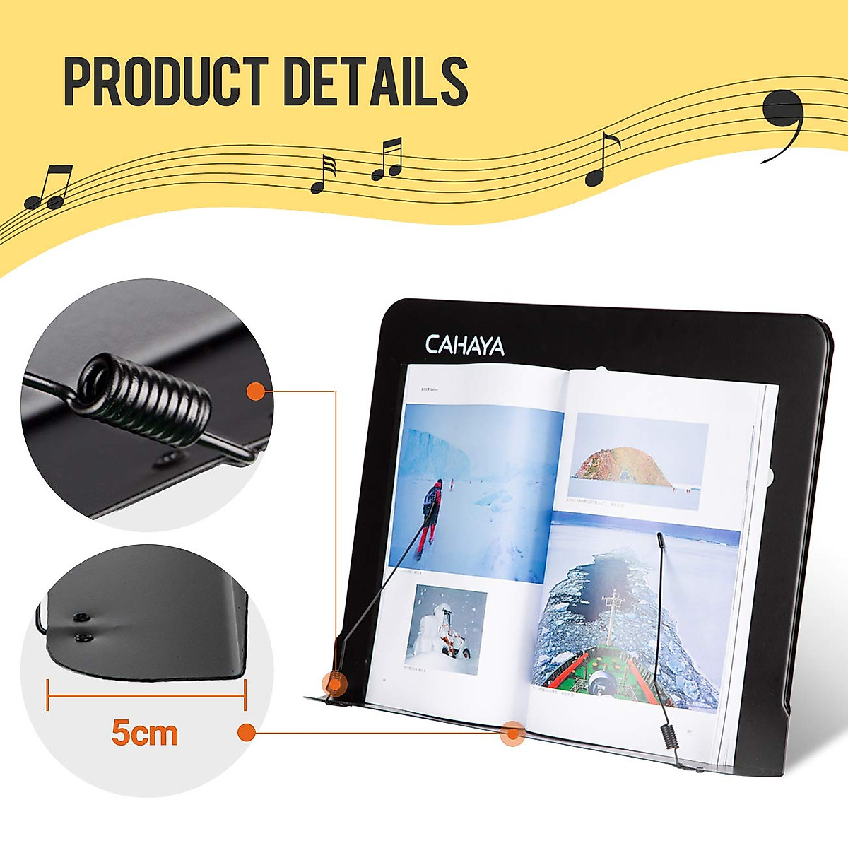 CAHAYA Desktop Sheet Music Stand Metal Angle Adjustable Tabletop Book Reading Cookbook Tablet Holder Stand Tray and Page Paper Clip CY0214