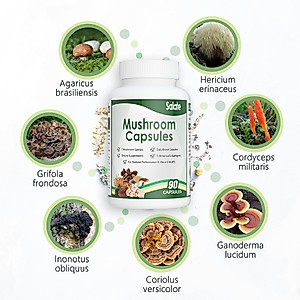 Salate Lion's Mane Supplement Organic Mushroom Extract for Memory and Focus, Concentration & Immune Support Brain Capsules with 100% Fruit Bodies & Extracts