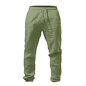 Mens Casual Pants - Plus Sized Lightweight Moisture Wicking Cotton Linen Elastic Waistband Drawstring Trousers(S-4XL)