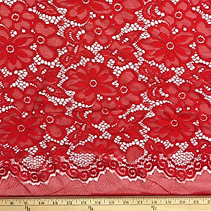 Stretch Lace Fabric Embroidered Poly Spandex French Floral Florence 58" Wide by The Yard (Red)